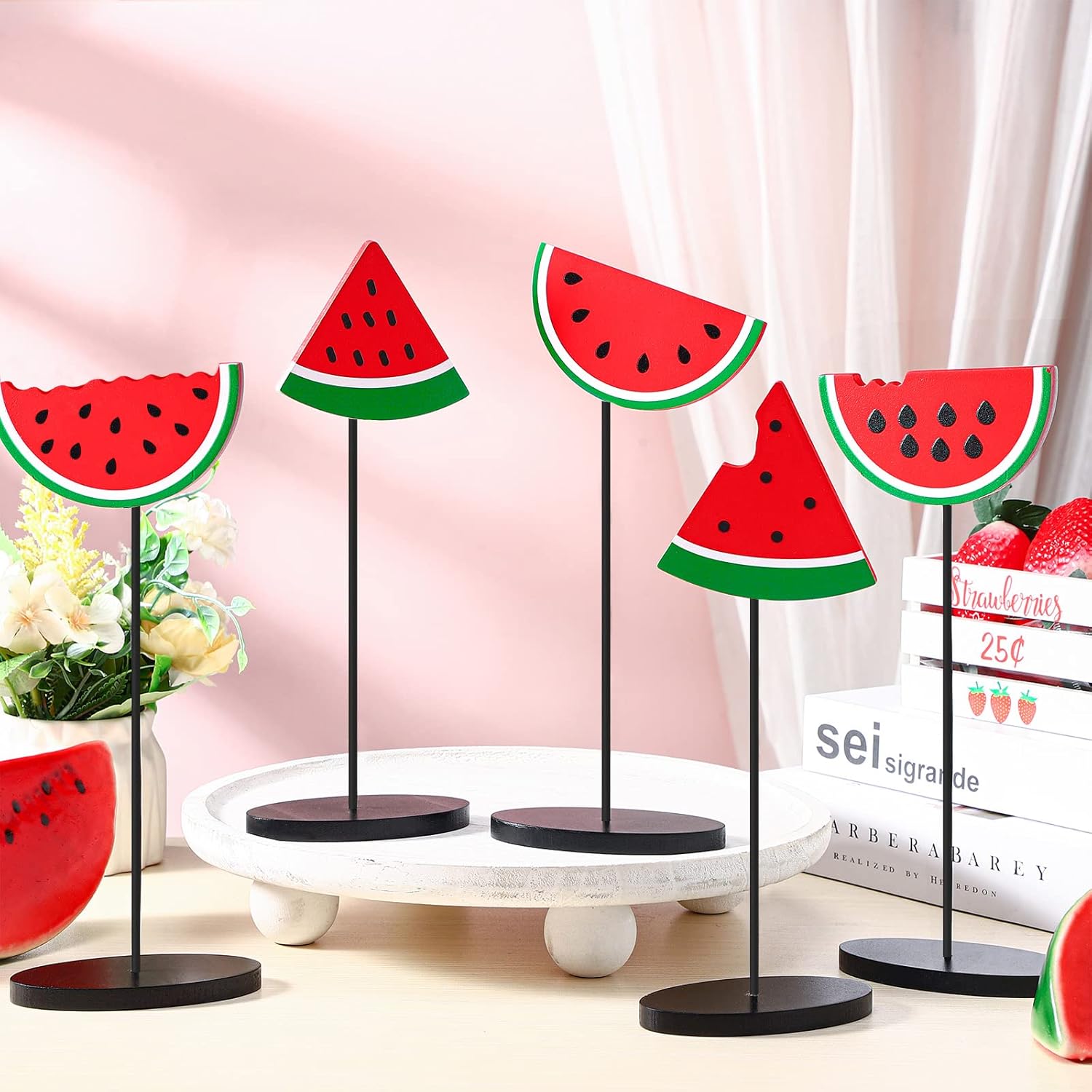 Amazon.com: Maitys 5 Pcs Summer Watermelon Decorations Summer Red Green ...
