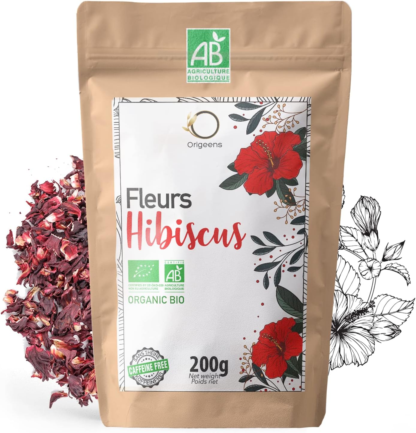 ORIGEENS HIBISCUS BIO 200g Grade Supérieur | Fleur Hibiscus pour Bissap ...