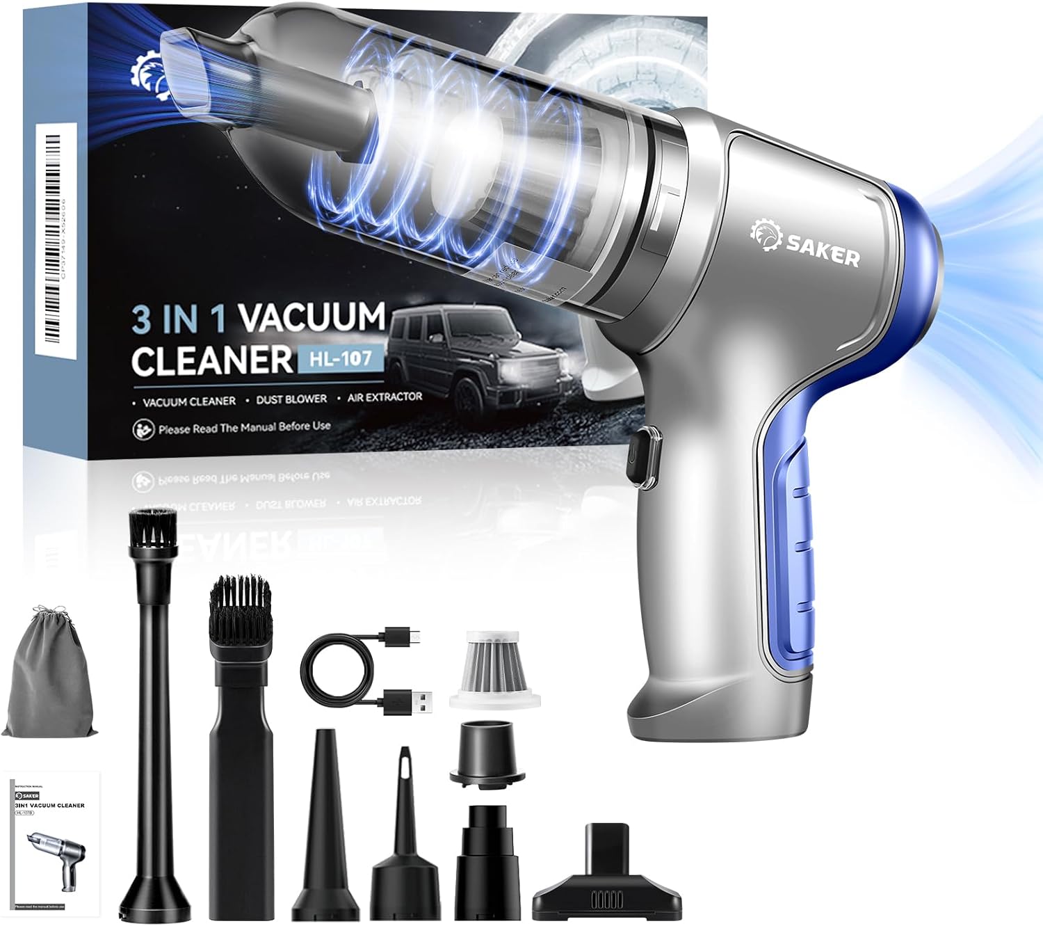 Amazon.com: Saker Car Vacuum Portable Cordless 15000PA,3 in 1 Handheld ...