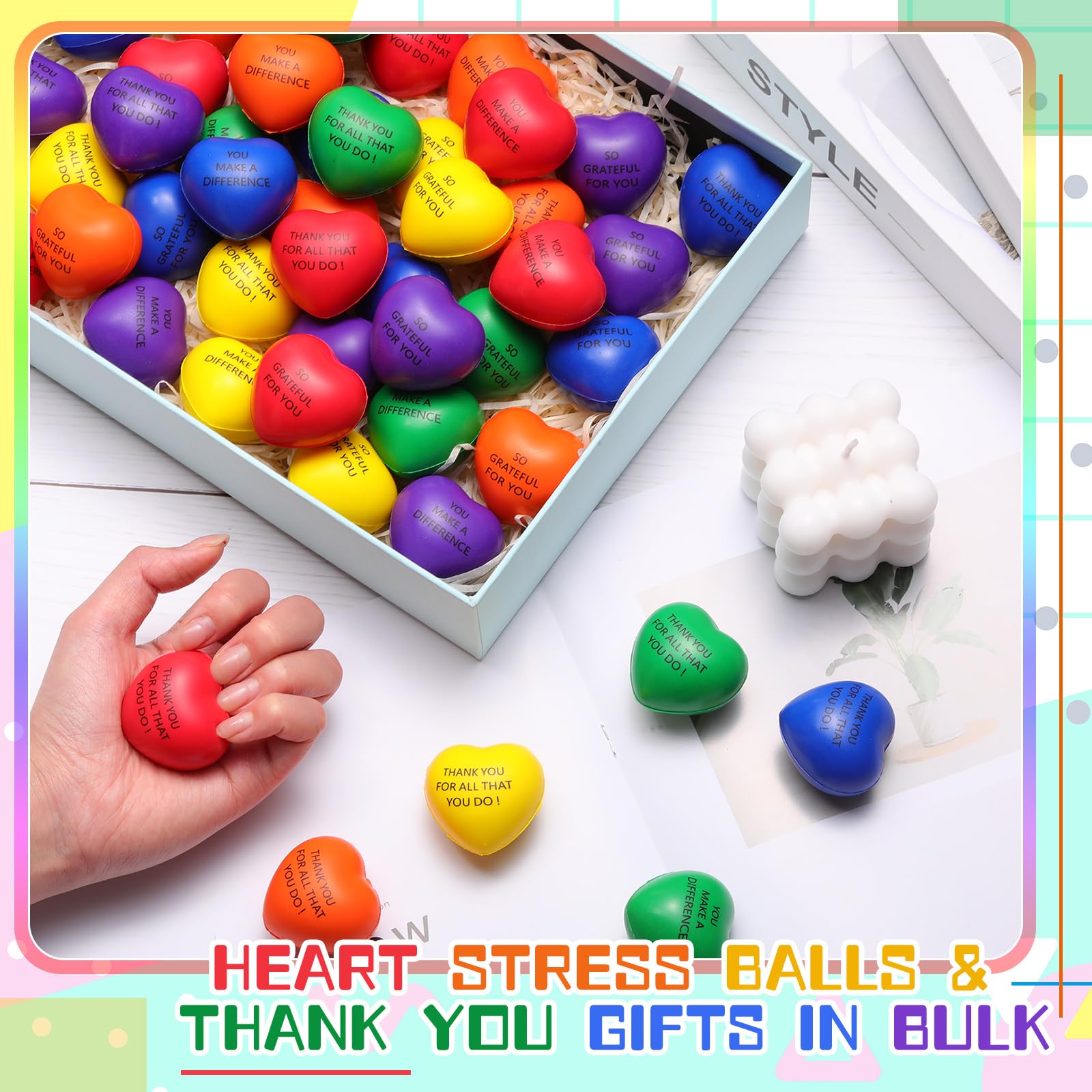 Snapklik.com : 54 Pieces Heart Stress Balls Bulk Appreciation Heart ...
