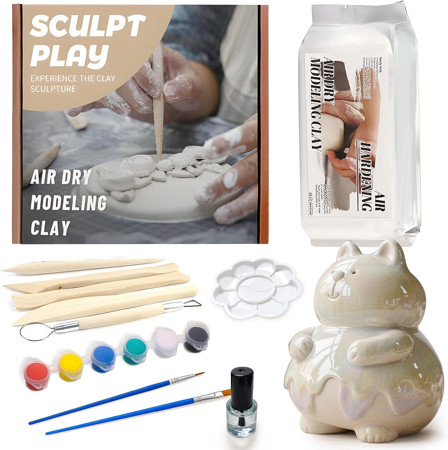 Herenear Kit de Poterie en Argile pour la Maison, Kit Argile Autodurcissante pour Débutants, Kit ...