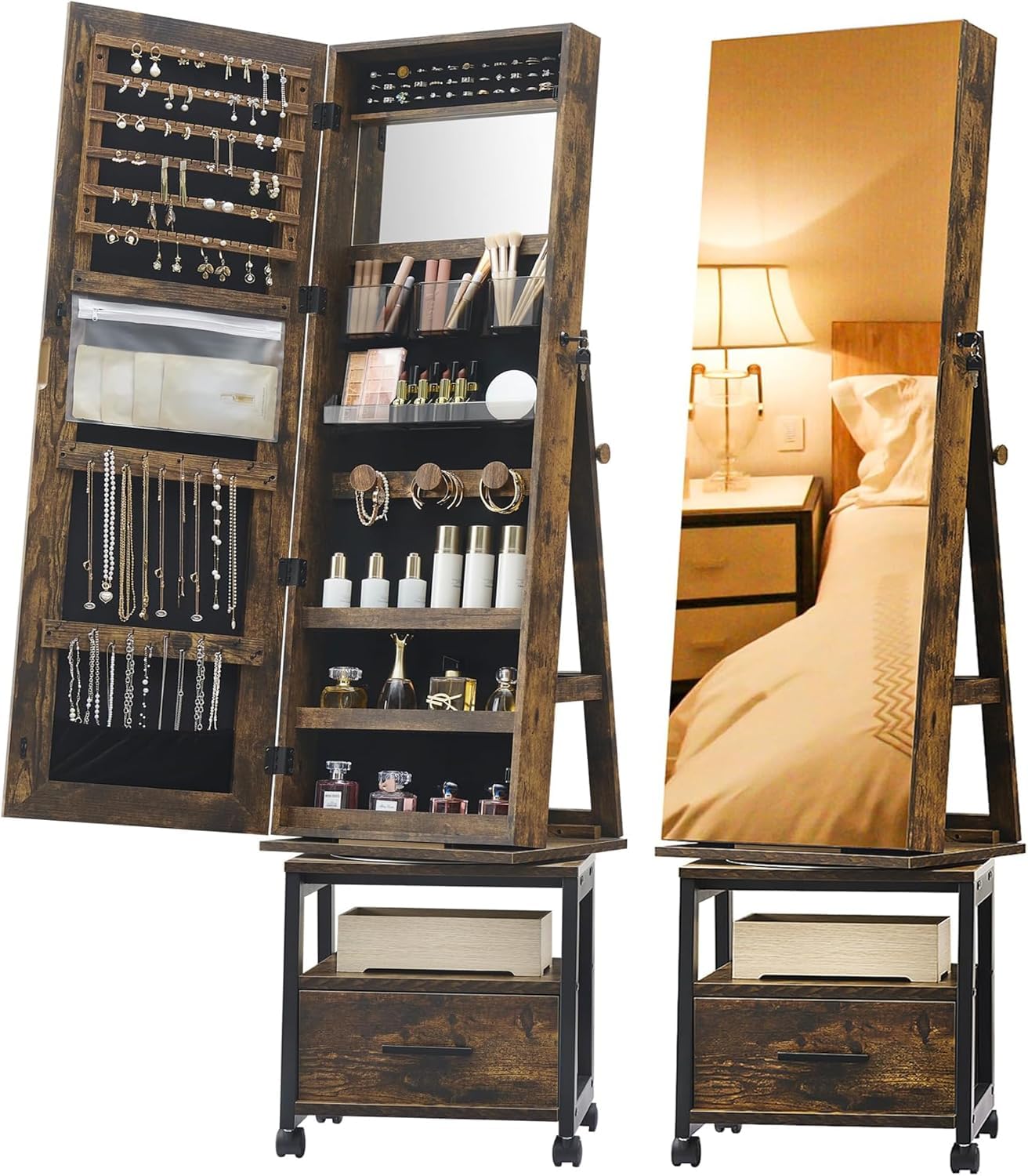 Amazon.com: SunnyFurn Mirror Cabinet with Storage Swivel Jewelry ...