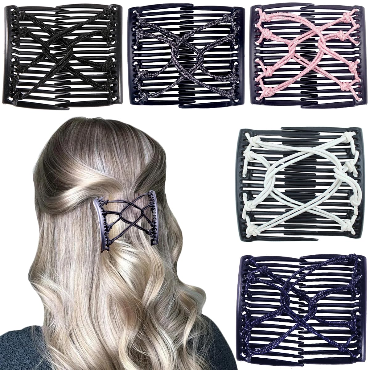Amazon.com : 5 Pieces Elastic Magic Hair Comb Stretchy Double Comb Hair ...