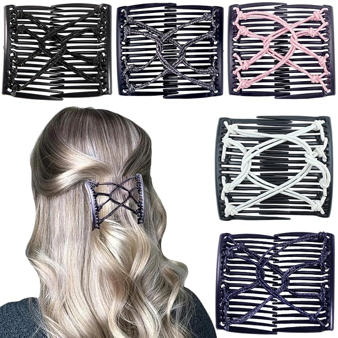 Amazon.com : 5 Pieces Elastic Magic Hair Comb Stretchy Double Comb Hair ...