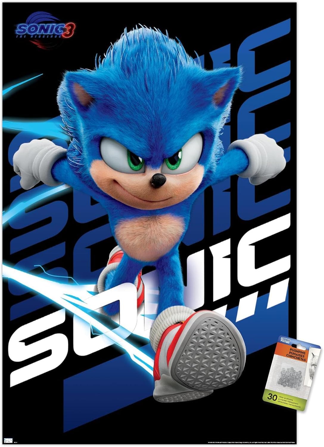 Amazon.com: Sonic The Hedgehog 3 - Sonic Wall Poster with Push Pins, 22 ...
