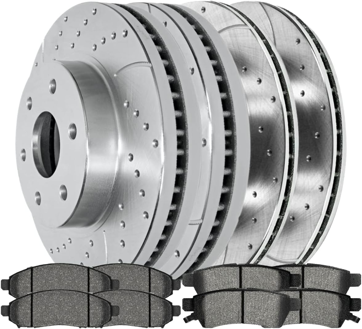 Amazon.com: AutoShack Front and Rear Drilled and Slotted Brake Rotors Silver and Ceramic Pads ...
