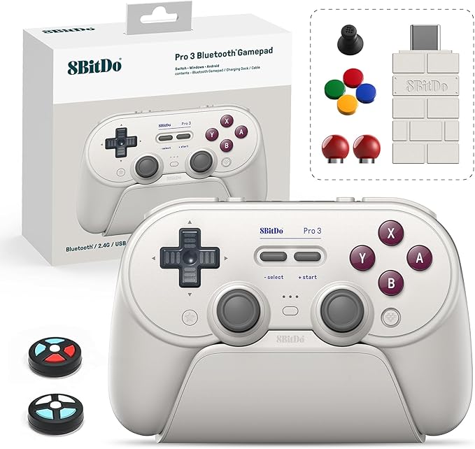 8Bitdo Pro 3 Bluetooth Controller with TMR Joysticks, Swappable ABXY ...