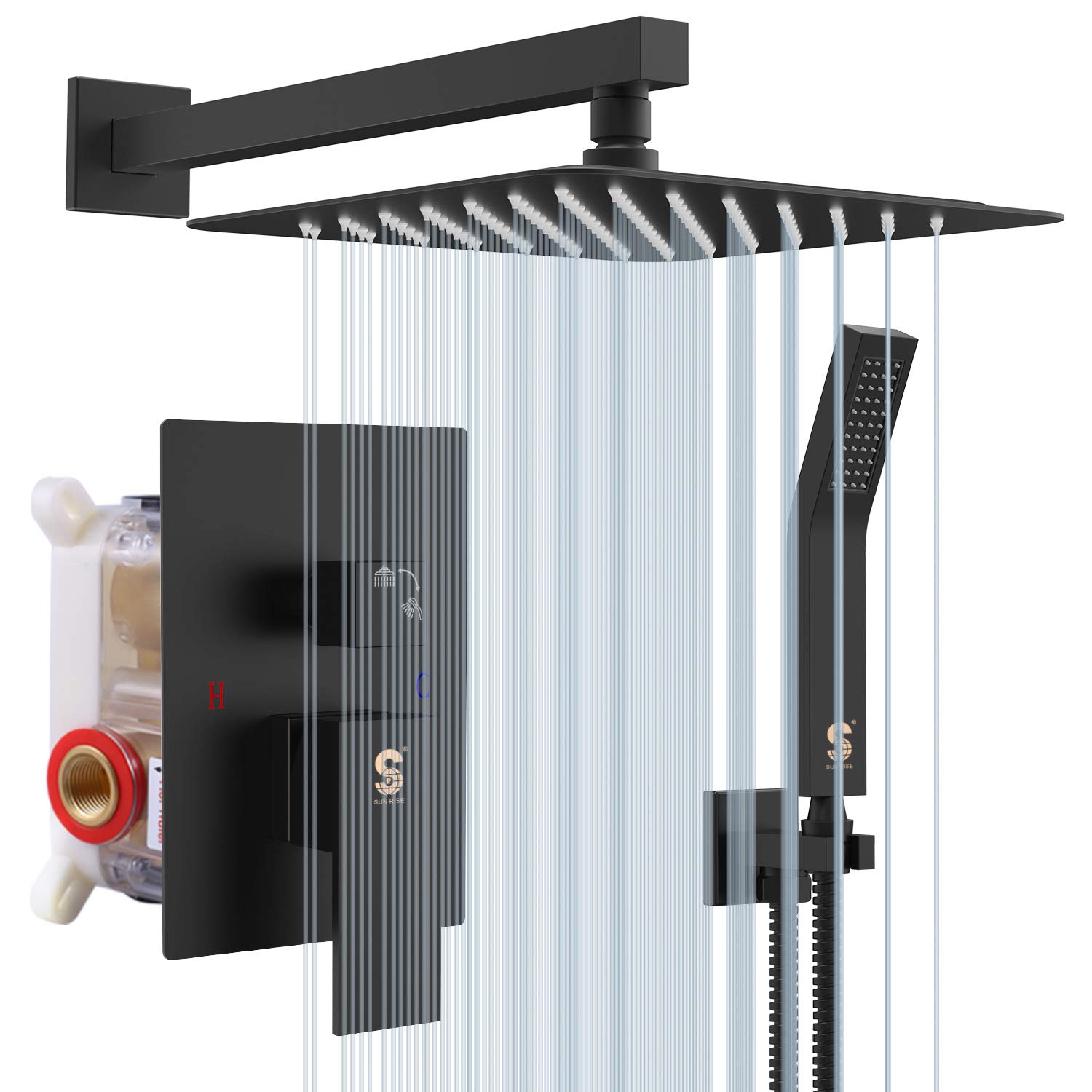 SR SUN RISE 10 Inches Matte Black Shower System Wall Mounted Shower ...