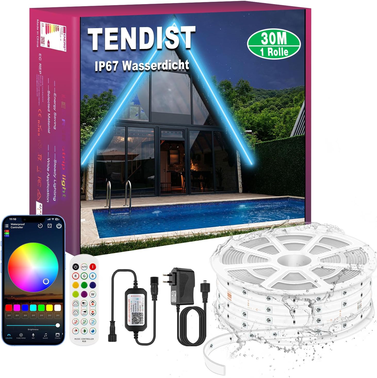 AILBTON 18M Outdoor LED Streifenleuchte wasserdicht,IP68 Außen LED ...