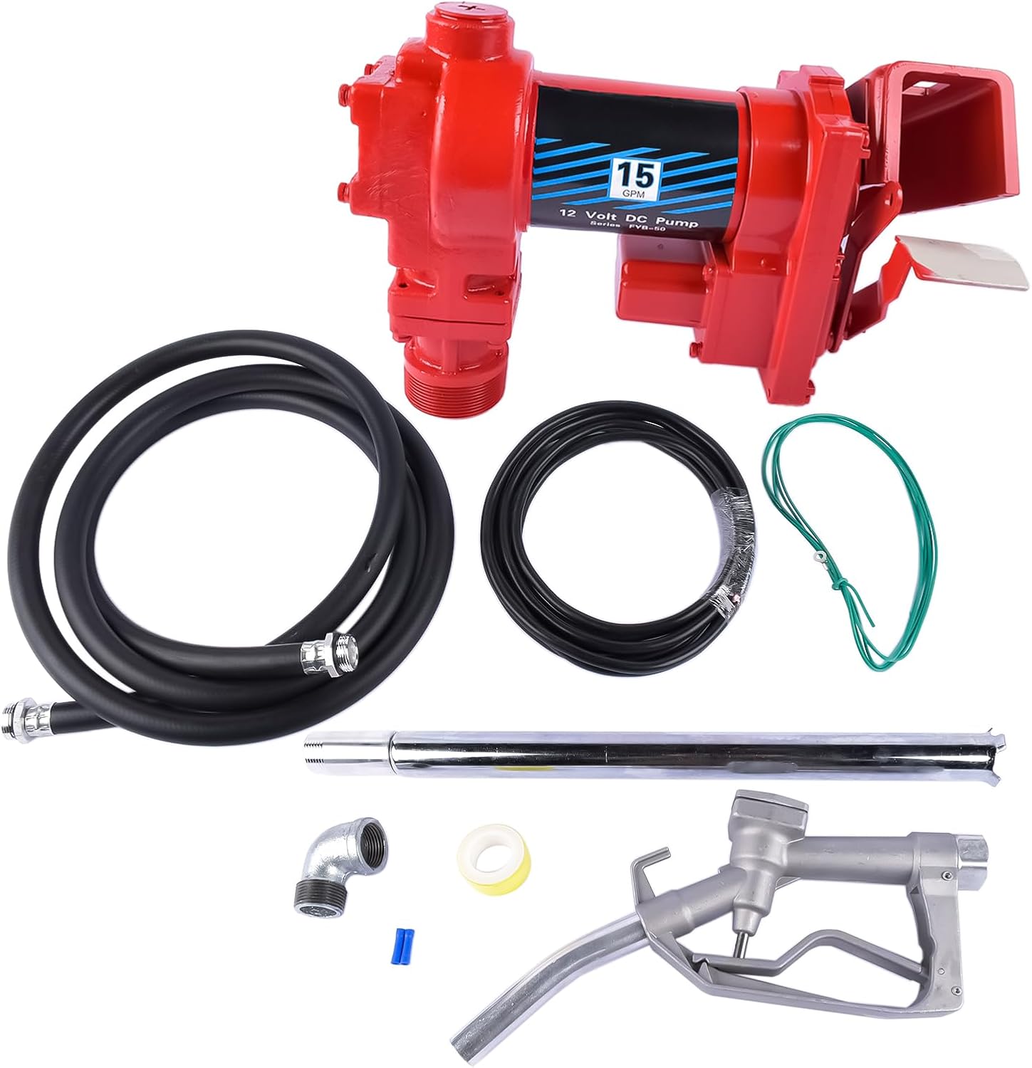 12V 15 GPM Fuel Transfer Pump with Discharge Hose & Manual Nozzle Kit ...