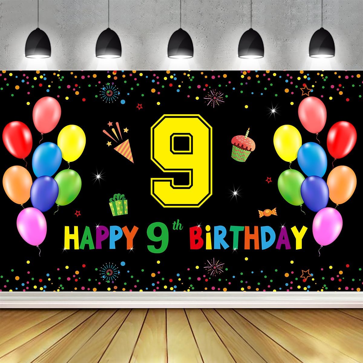 Amazon.com : Happy 9th Birthday Banner Backdrop Happy Birthday ...