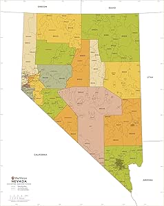 Amazon.com : Nevada ZIP Code Map with Counties - Standard - 36" x 45.5 ...