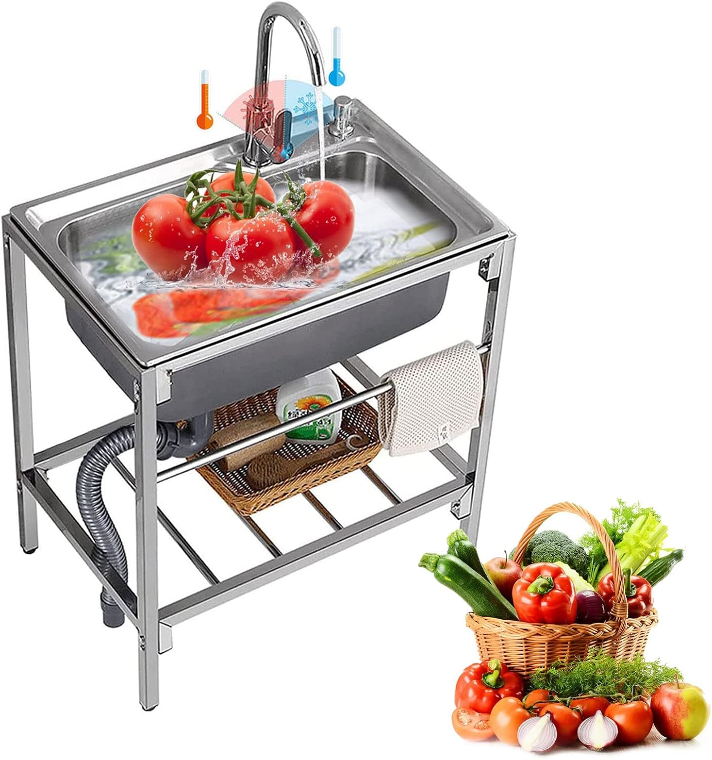 Amazon.com: ALNUQI Stainless Steel Single Bowl Kitchen Sink Free ...