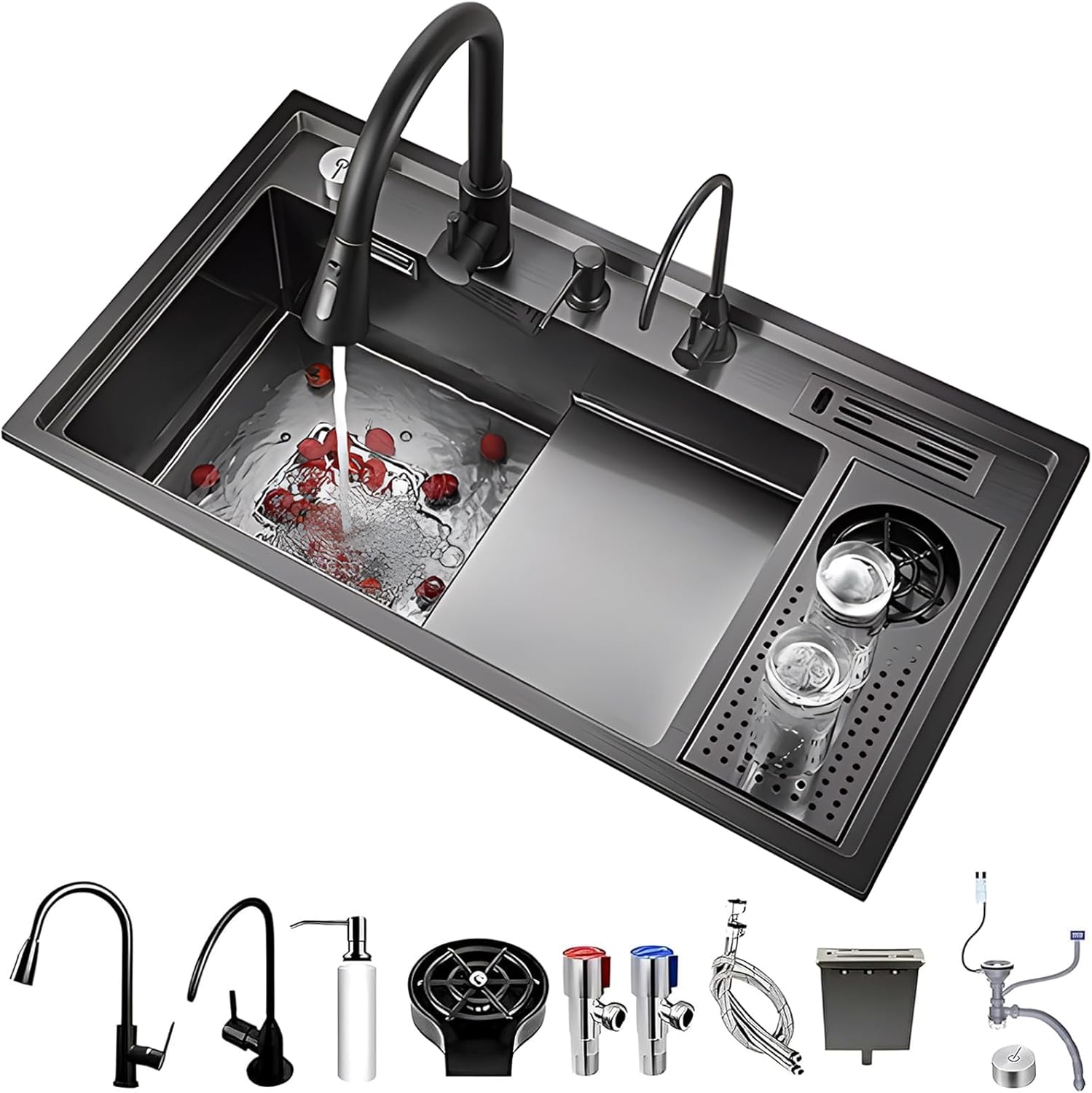 Amazon.com: Modern Black Kitchen Sink,Bar Prep Step Sink, Stainless ...