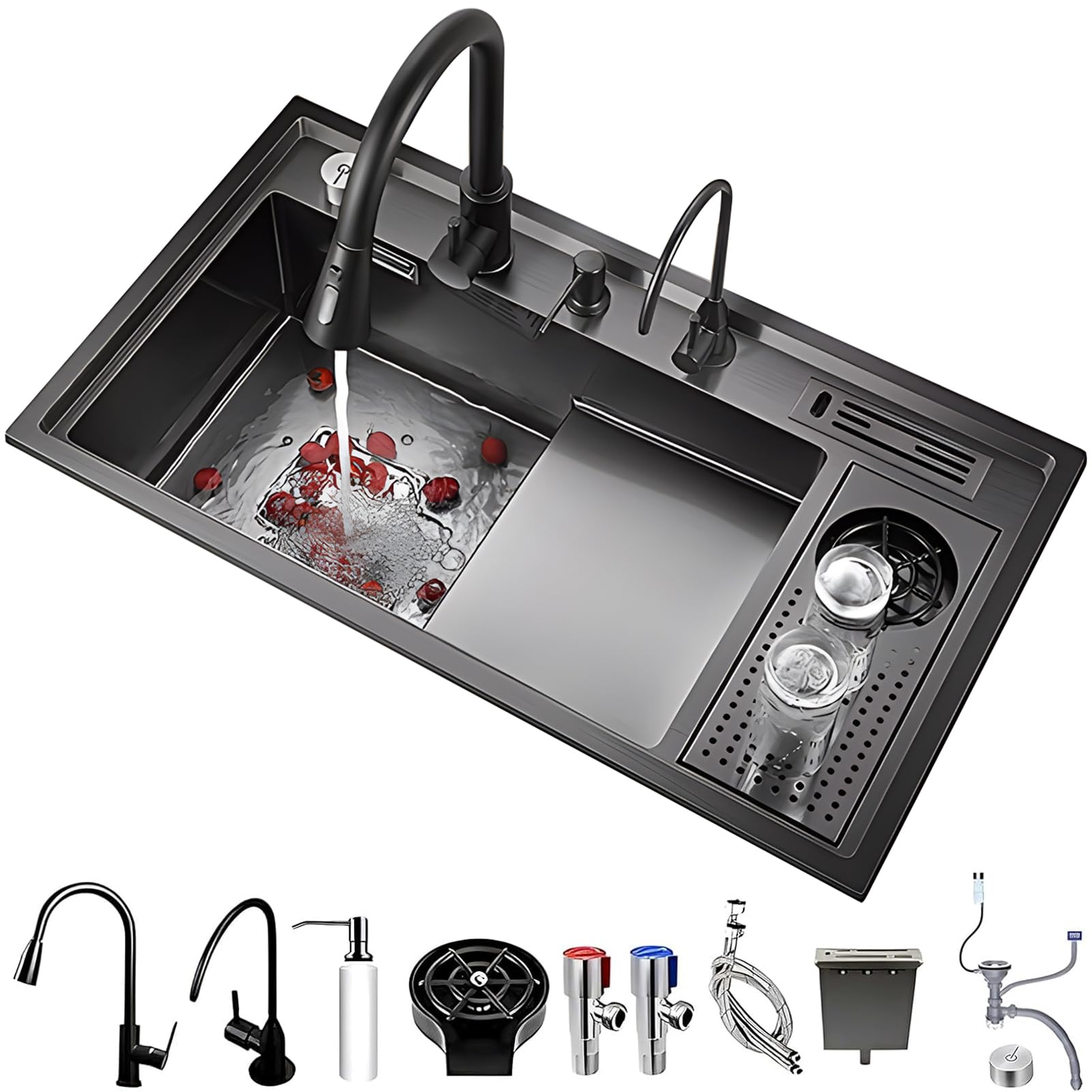 Amazon.com: Modern Black Kitchen Sink,Bar Prep Step Sink, Stainless ...