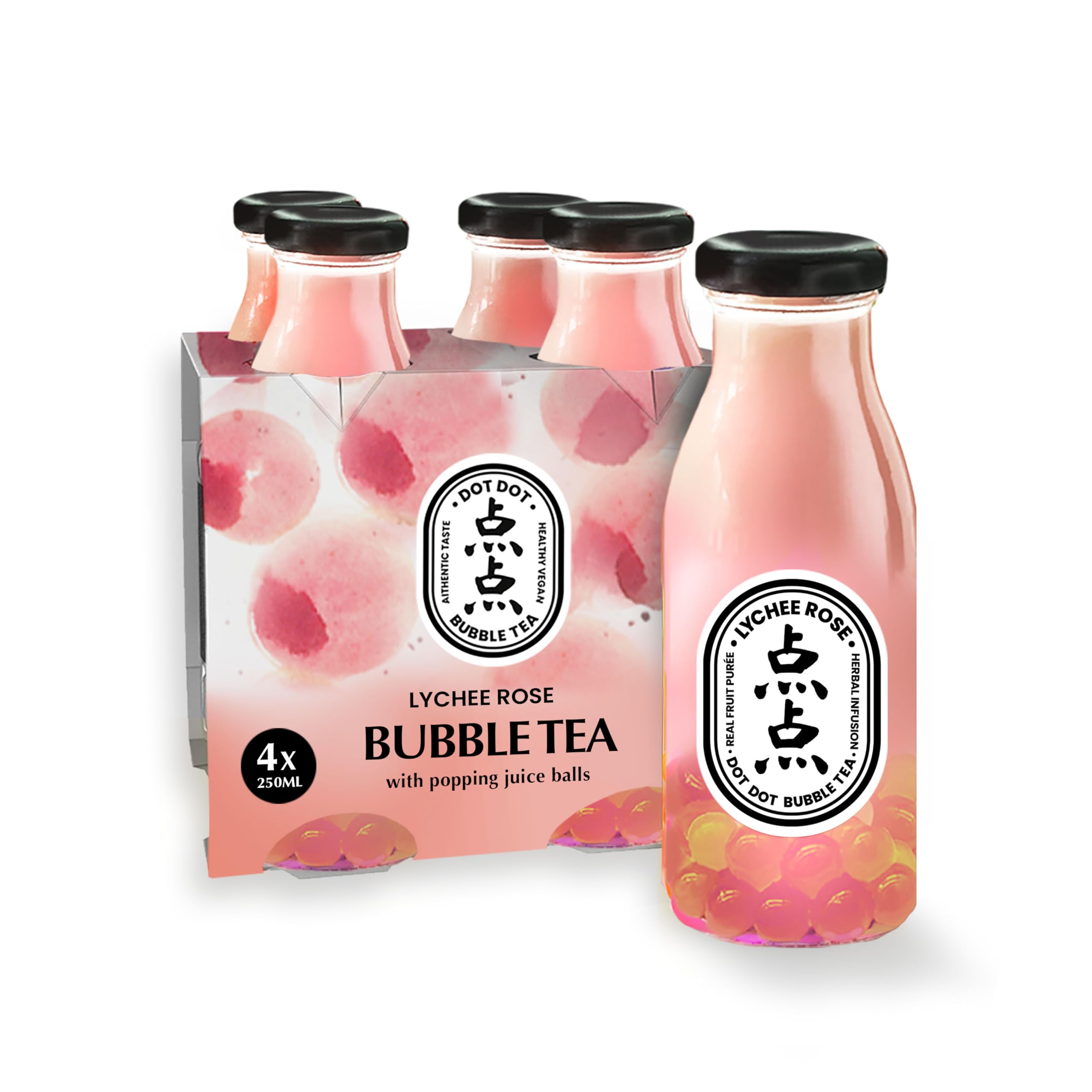 Dot Dot Bubble Tea - Ready-to-Drink Lychee Rose Bubble Tea + Caffeine ...