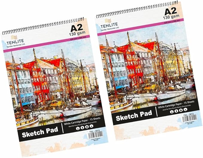 [Set of 2] Large A2 Drawing Pad, 15 Sheets of 130 GSM Paper, Spiral Bound Artist Sketch Pad Book ...