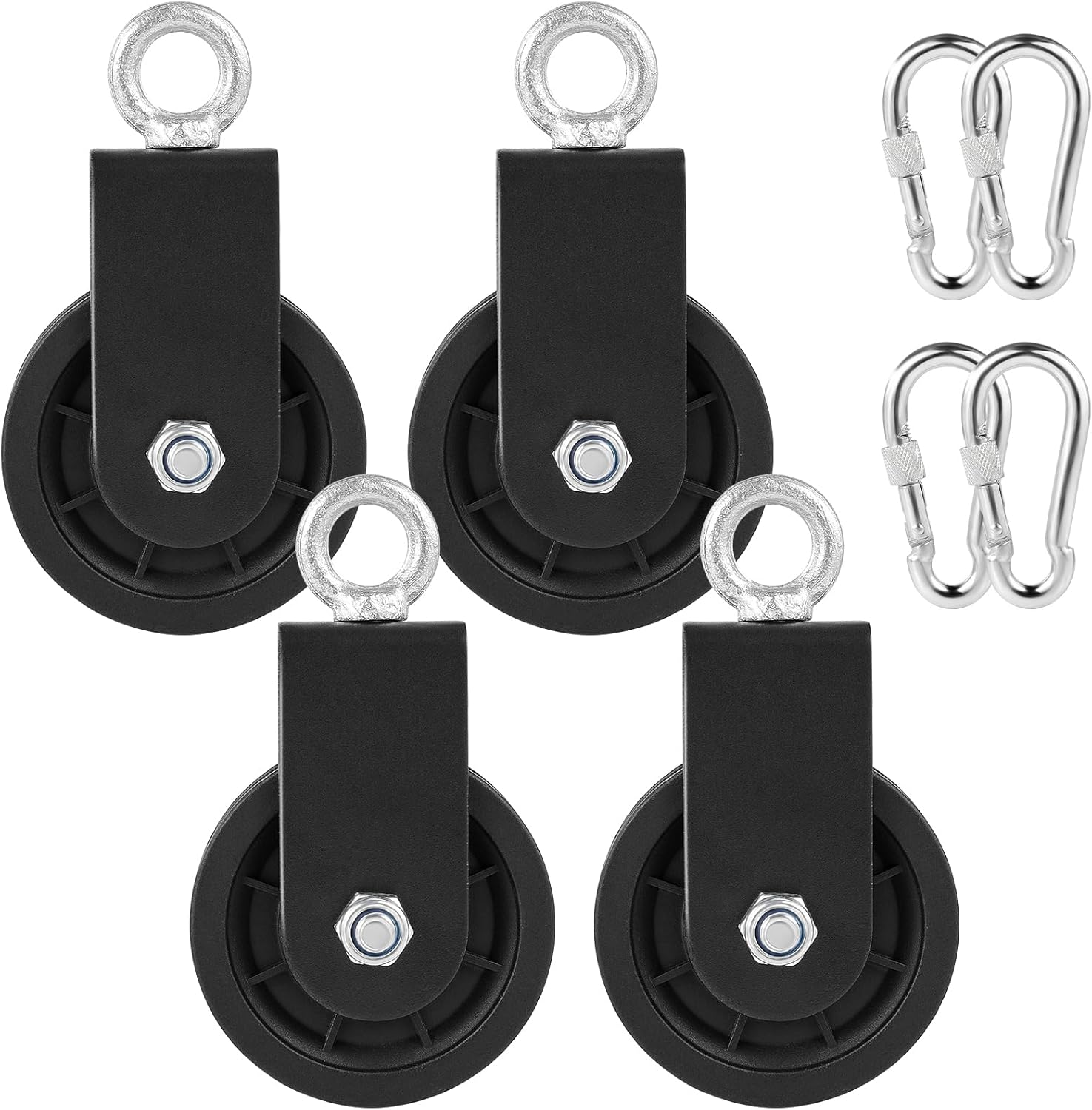 4 Pack 3.54 in Cable Pulley 360 Rotation Traction Wheel with Carabiner ...