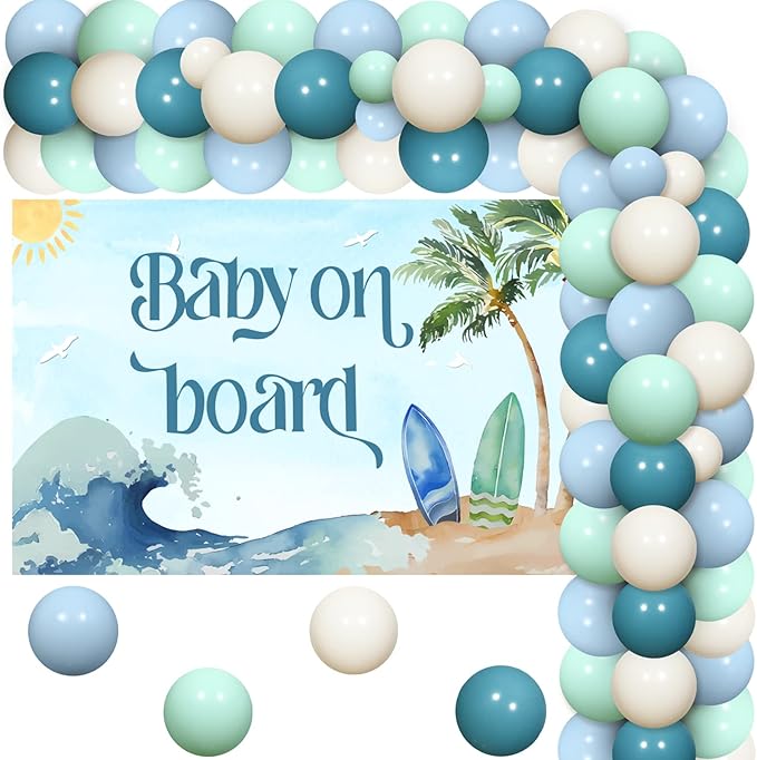 Amazon.com: Surf Baby Shower Decorations, Blue White Green Balloon ...