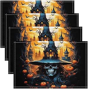Amazon.com: Gothic Skull Place Mats Halloween Themed Horror Castle ...