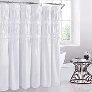 Amazon.com: Homechoice Decor Elegant Ruffle White Shower Curtain 72" x ...