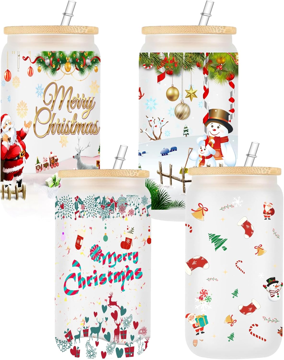 Amazon.com | WOSIWULA 4 Pcs Christmas Glass Cups, Christmas Decorations ...