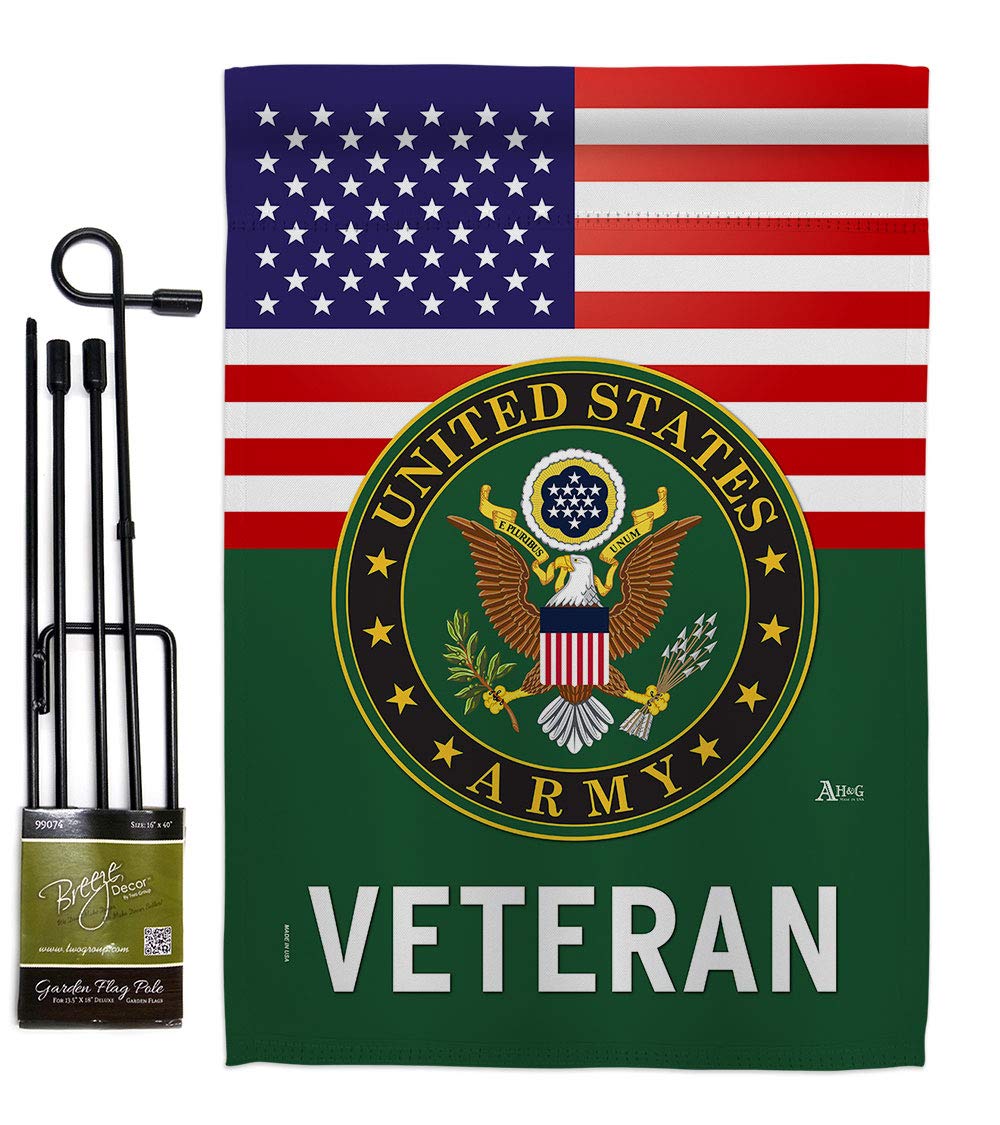 Amazon.com : US Army Veteran Garden Flag Set with Stand Armed Forces ...
