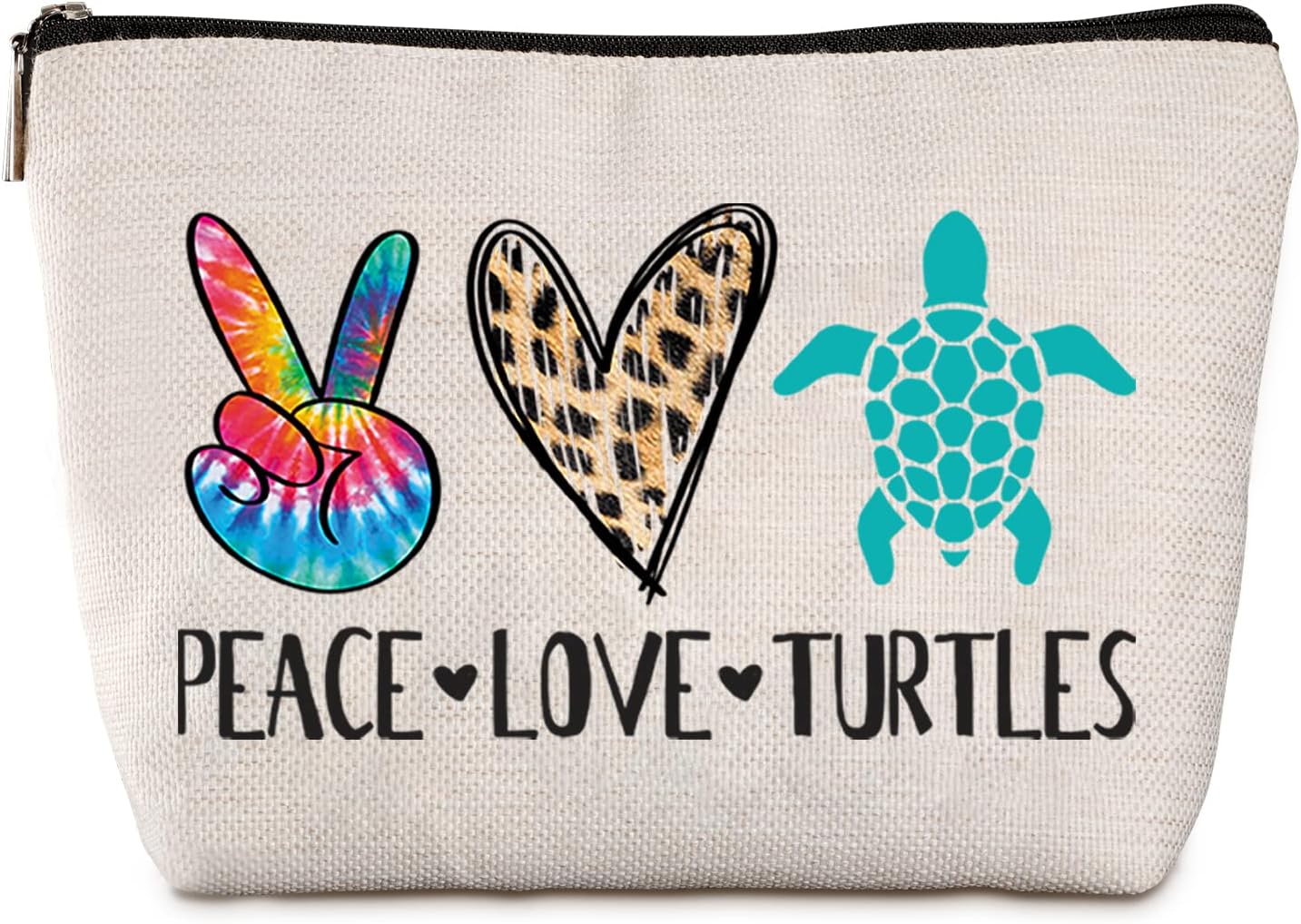 Amazon.com: Qordyum Peace Love Turtle Zipper Travel Cosmetic Bag Sea ...