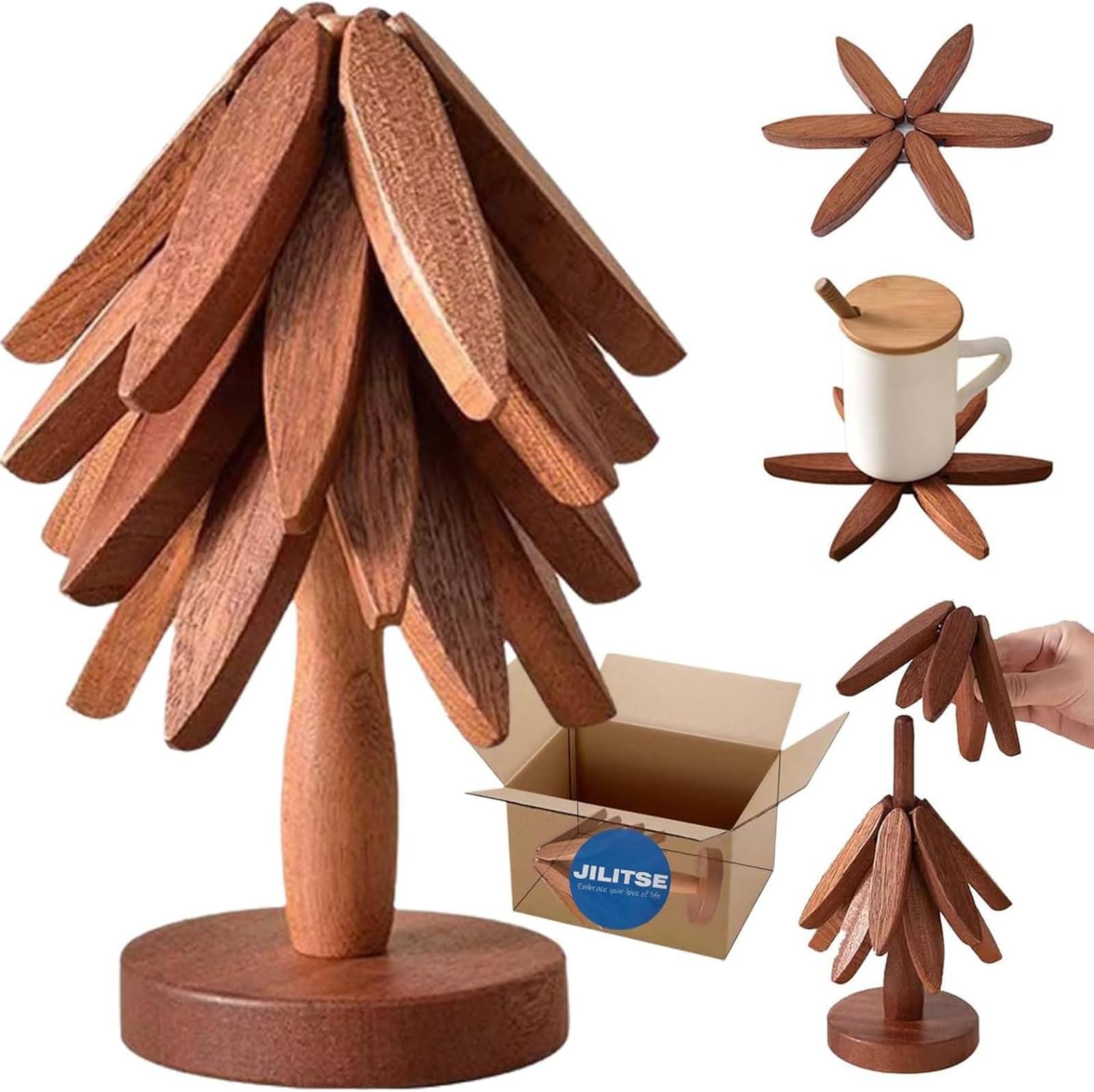 Amazon.com: Walnut Wood Trivet Set - 4 Piece Kitchen Hot Dish Insulator ...