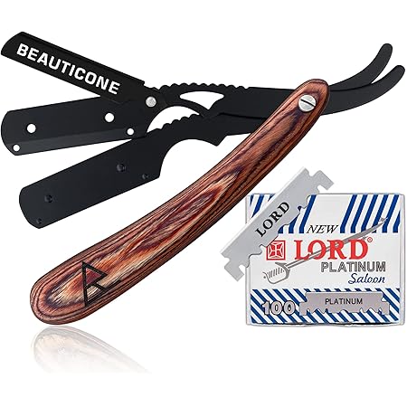 BEAUTICONE Straight Razor for Men, Professional Brown Wooden Razor with ...