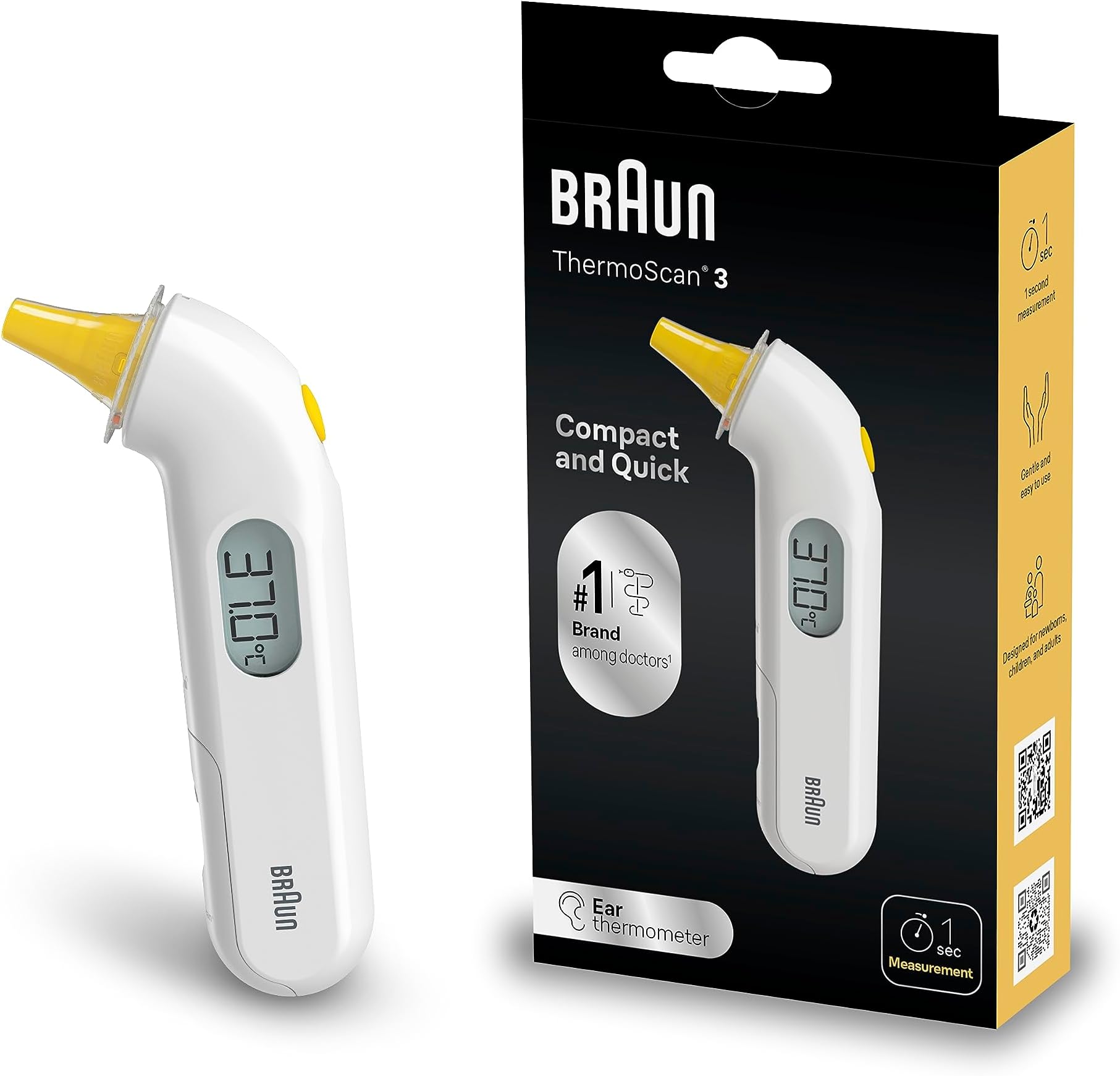 Braun ThermoScan 3 Ear thermometer | 1 second measurement | Audio fever ...