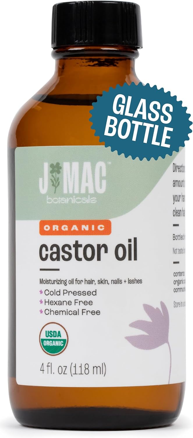 Amazon | J MAC BOTANICALS Organic Castor Oil Cold Pressed (Glass Bottle ...