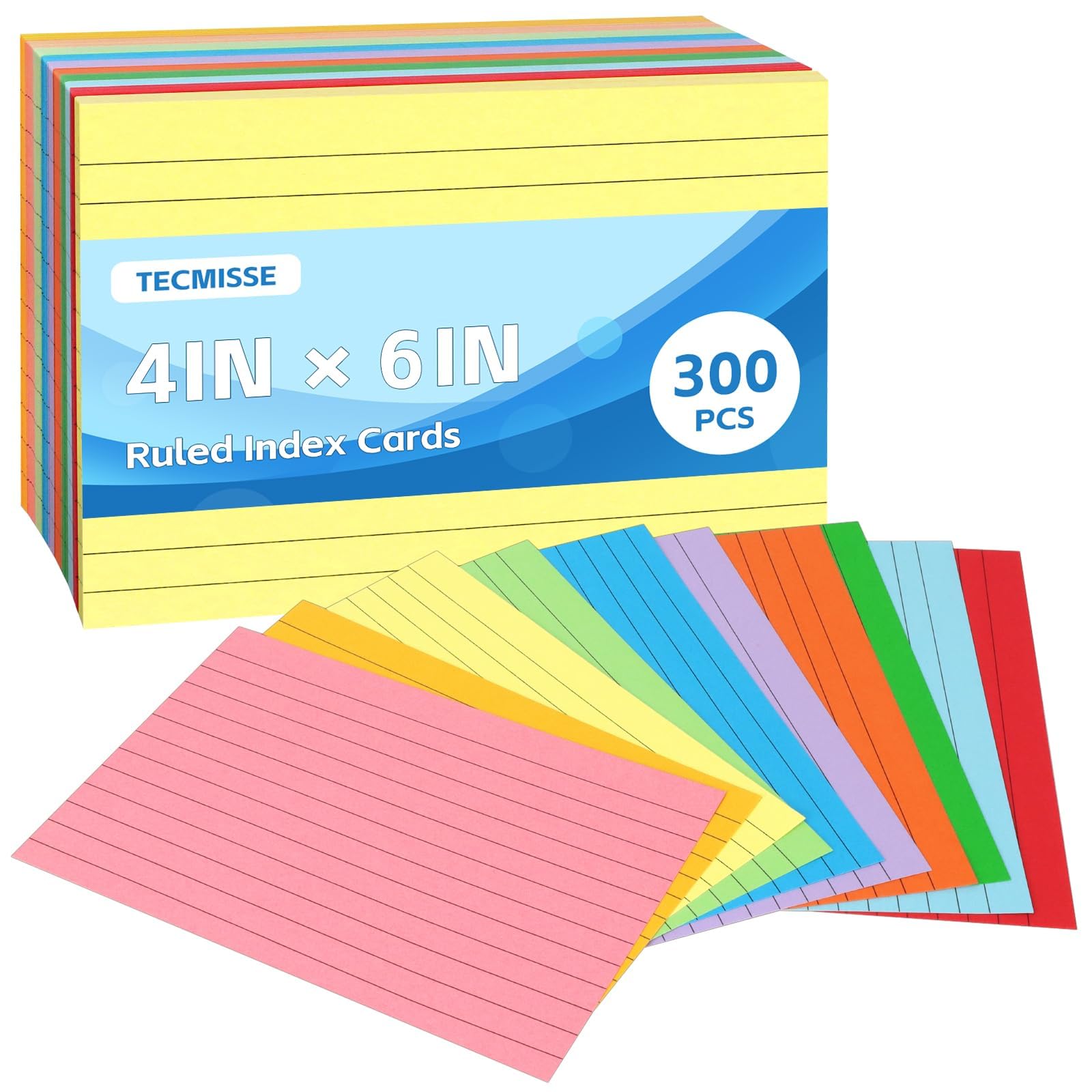 Snapklik.com : Colored Index Cards 4x6, 300 Pack, 10 Colors Ruled Note ...