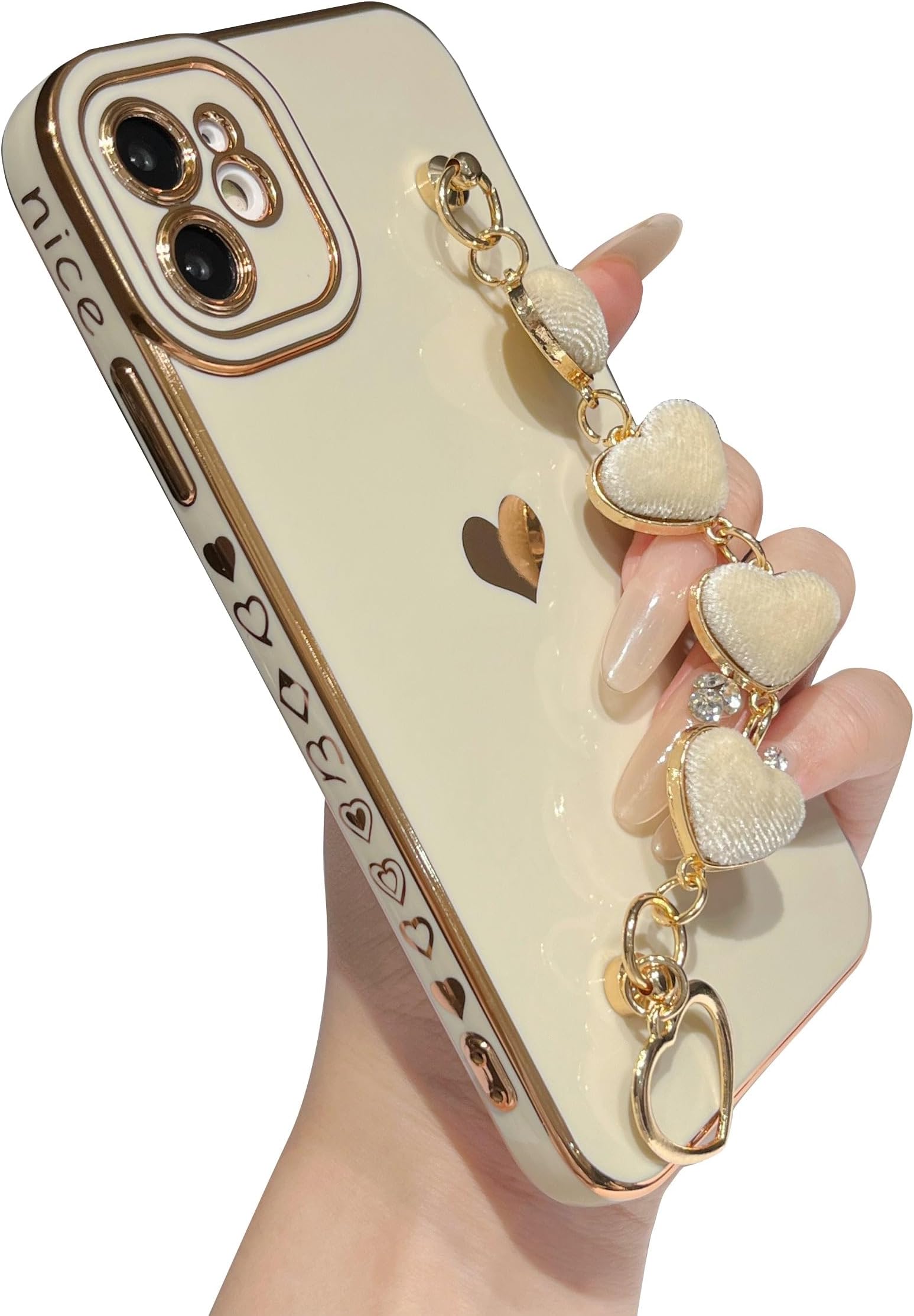 Amazon.com: Caseative for iPhone 11 Case,Cute Plating Love Heart Wrist ...