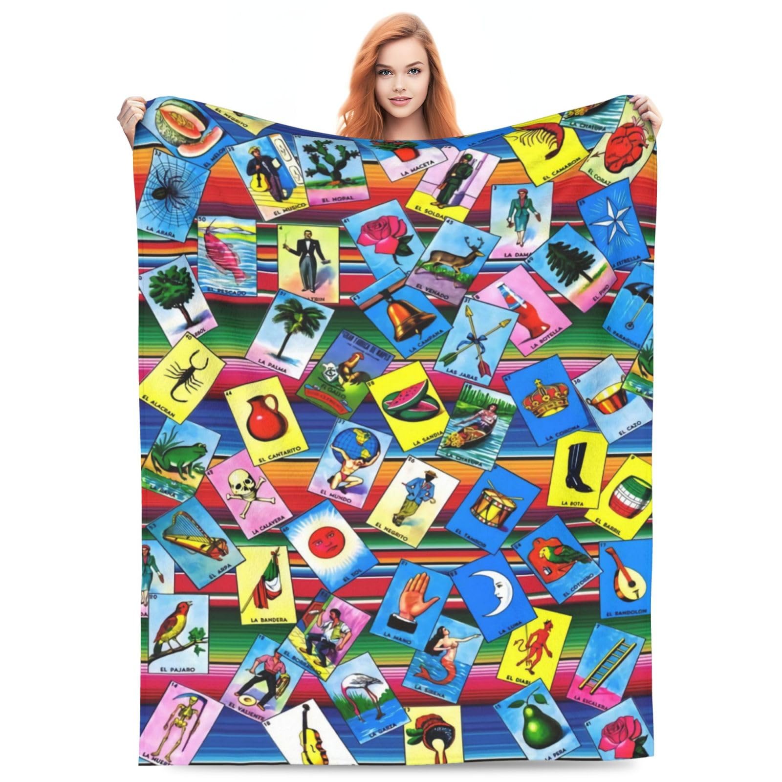 Amazon.com: ixygoiv Mexican Loteria Cards Flannel Throw Blanket, Bed ...