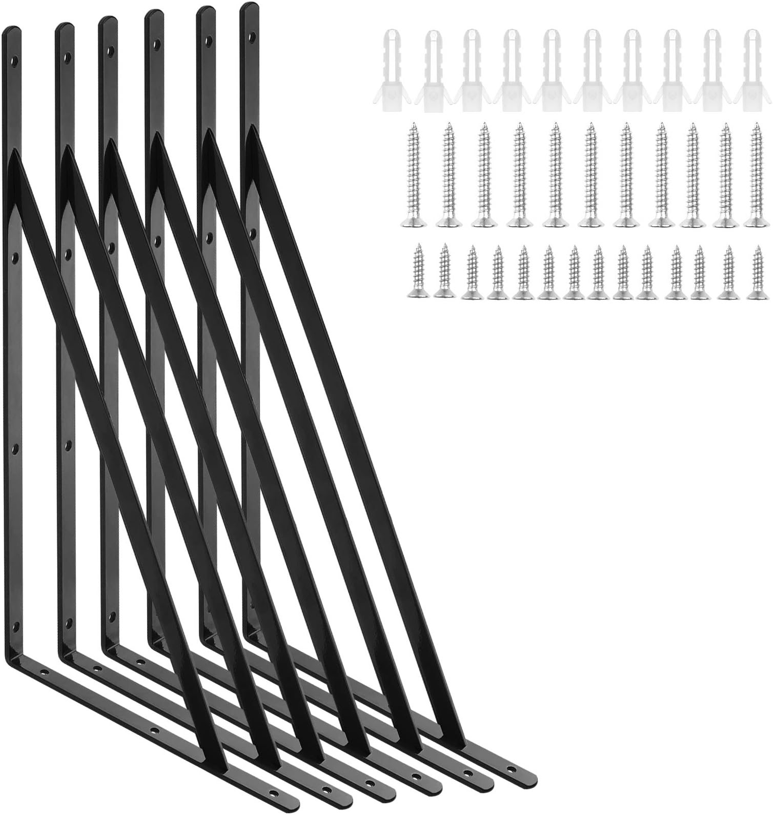 Amazon.com: LISHINE 16 Inch Shelf Brackets Black, 6 Pack Heavy Duty ...