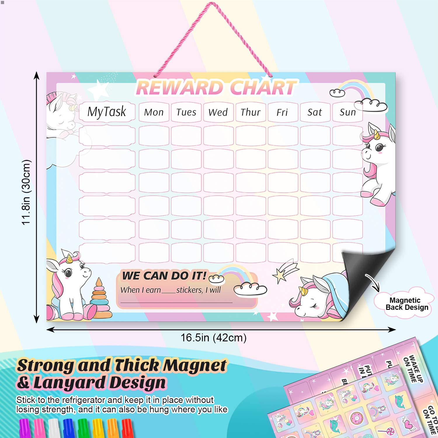 Sophena Unicorn Chore Chart for Kids,Magnetic Behavior Reward Chart at ...