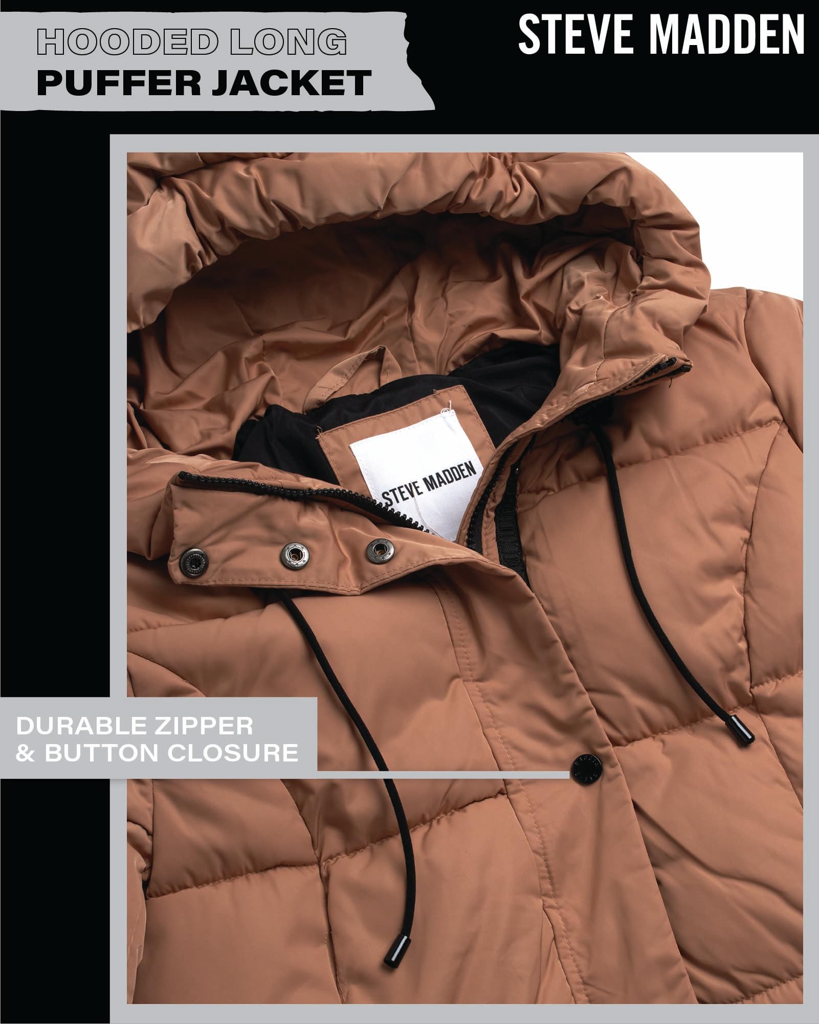Snapklik.com : Steve Madden Womens Long Puffer Coat - Insulated Hooded ...