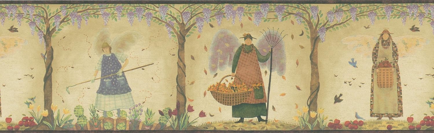 Brewster 418B238 Borders and More Leaf Raking Angel Wall Border, 6.875 ...