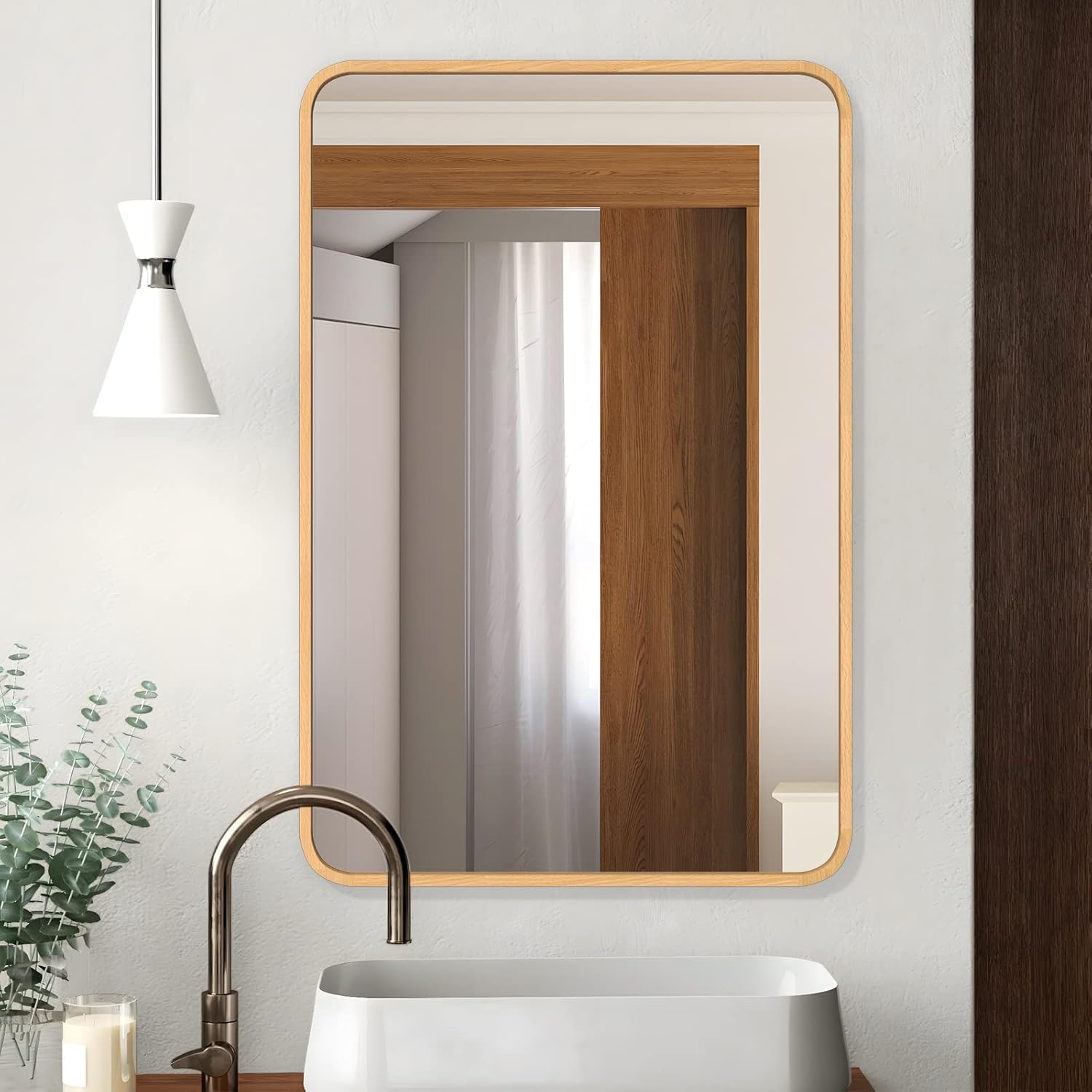Amazon.com: FUWU HOME Wood Bathroom Mirror for Wall 24" x 36" Farmhouse ...