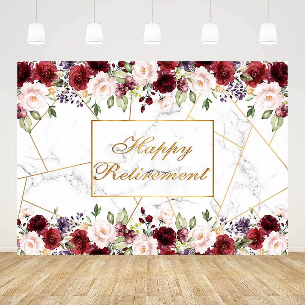 Amazon.com : AIBIIN 7x5ft Happy Retirement Backdrop Red White Marble ...