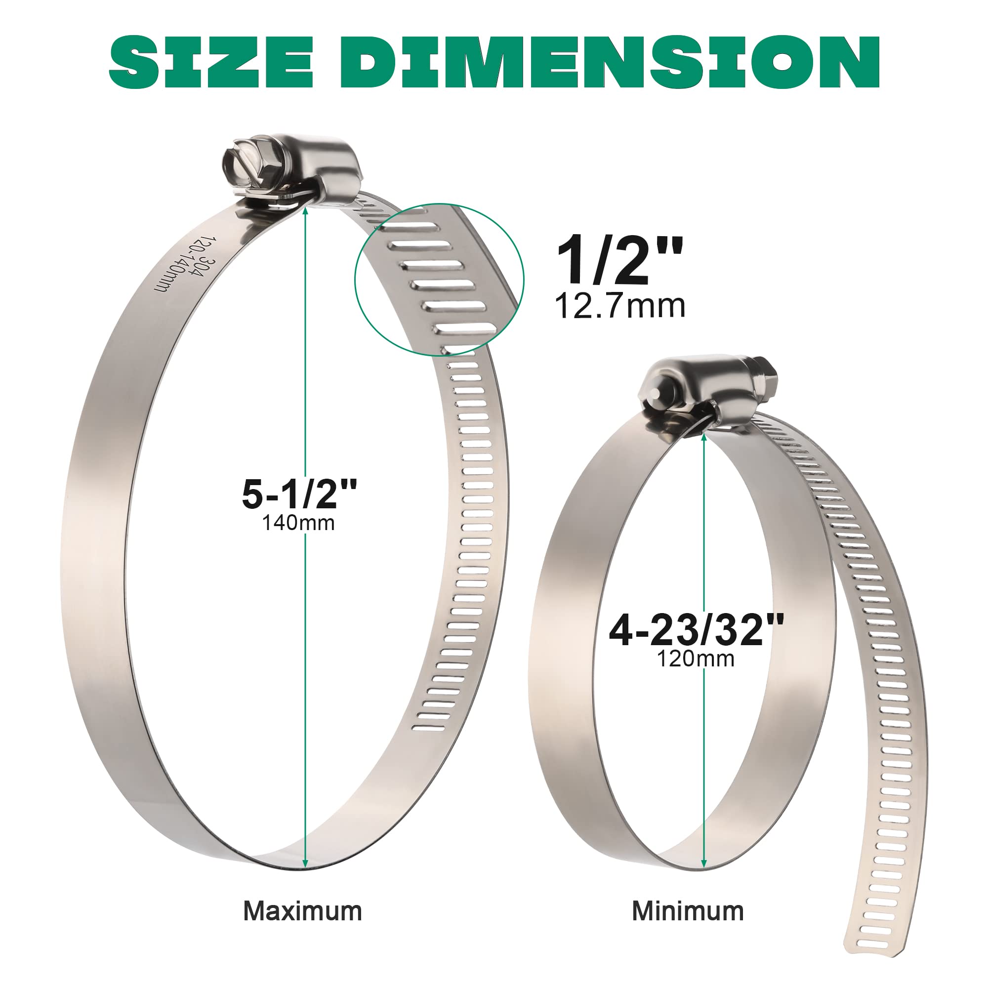 Snapklik.com : 10Pack 5 Inch Hose Clamp,Stainless Steel Large Hose ...