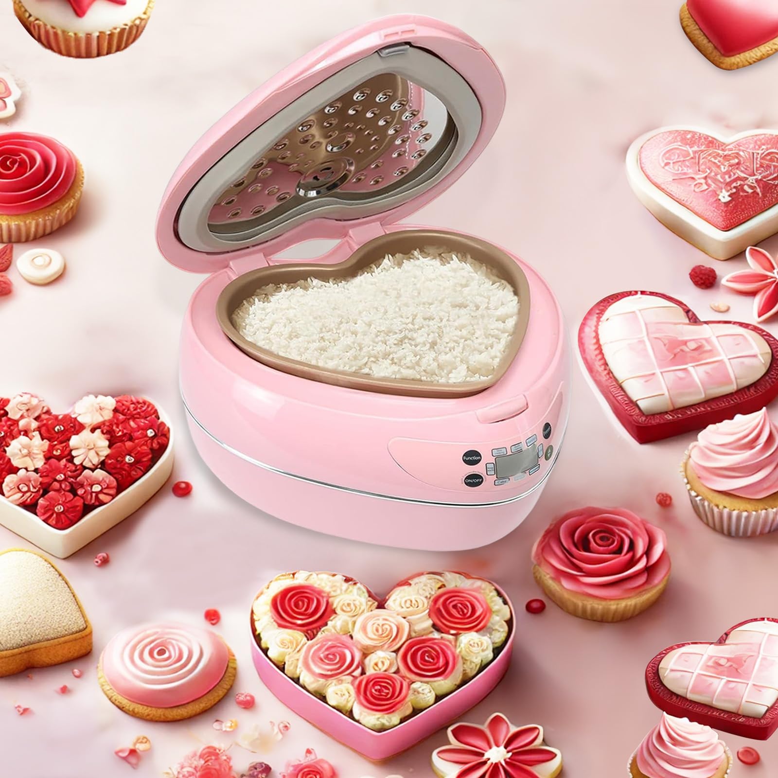 Amazon.com: Mini Rice Cooker in Pink 1.8L Heart Shaped Rice Cooker with ...