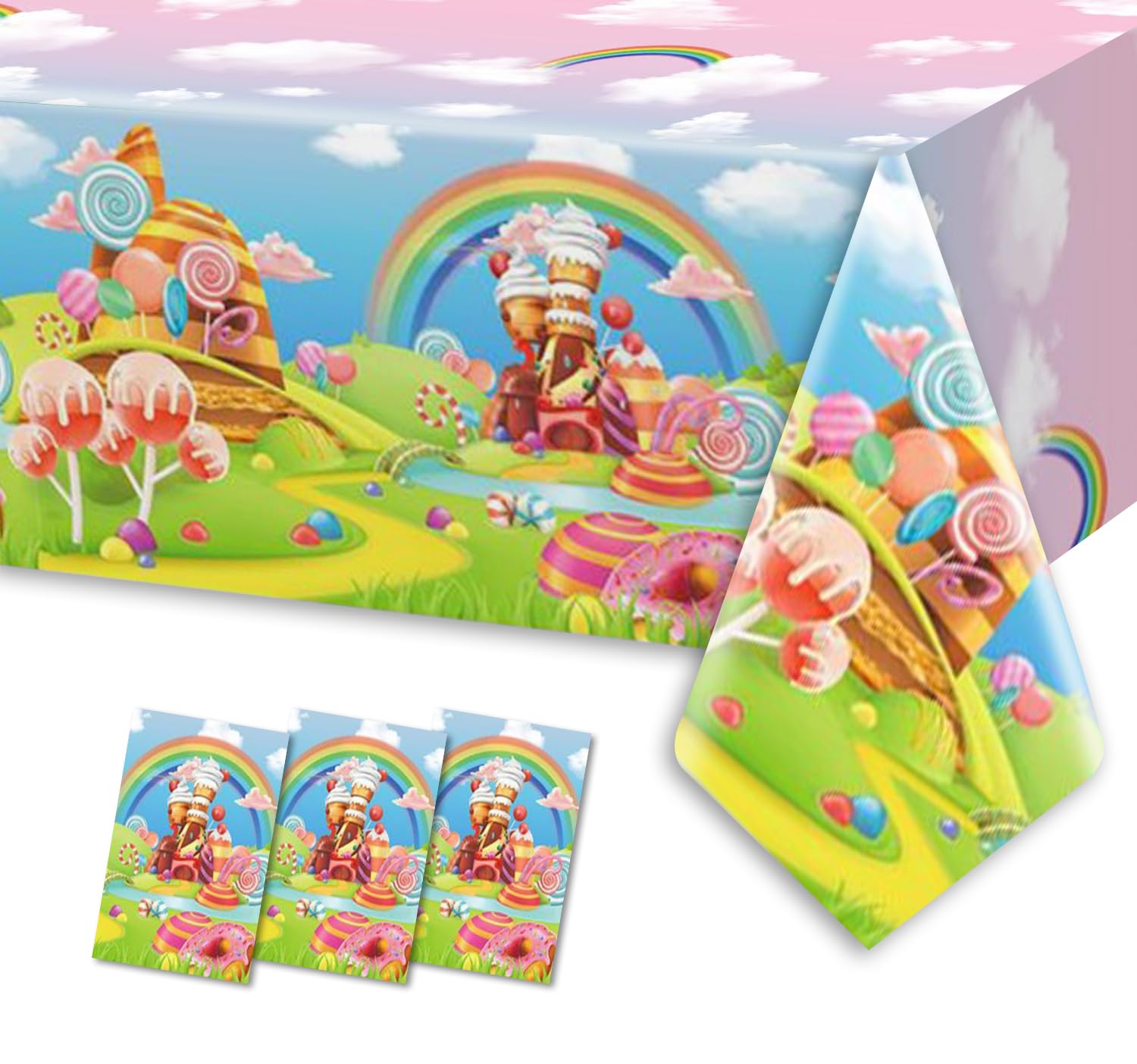 Amazon.com: ANFGANC 3 Pack Candyland Birthday Tablecloths Ice Cream ...