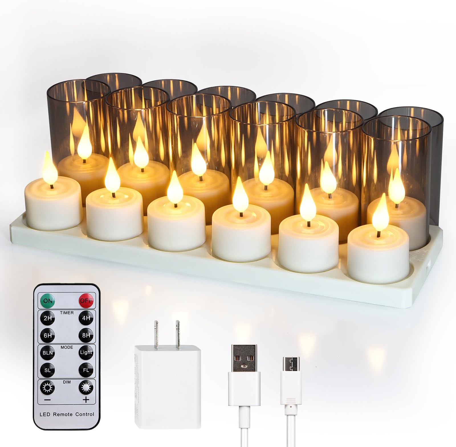 Amazon.com: FPOO Rechargeable Tea Lights Candles with Remote Timer, 12 ...