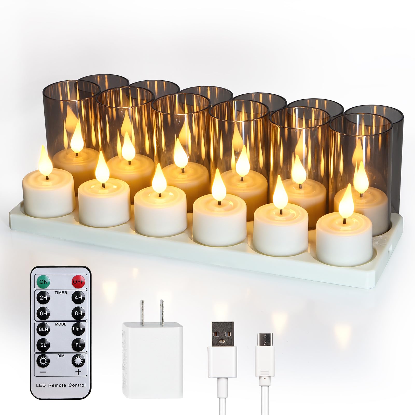 Amazon.com: FPOO Rechargeable Tea Lights Candles with Remote Timer, 12 ...