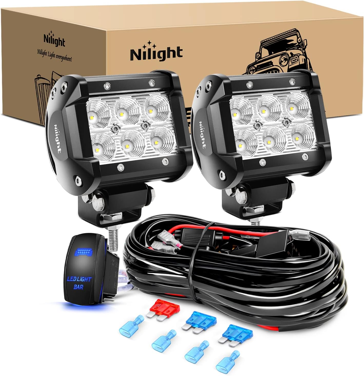 Nilight LED Light Bar 2PCS 18W Flood Led Off Road Lights 12V 5Pin ...