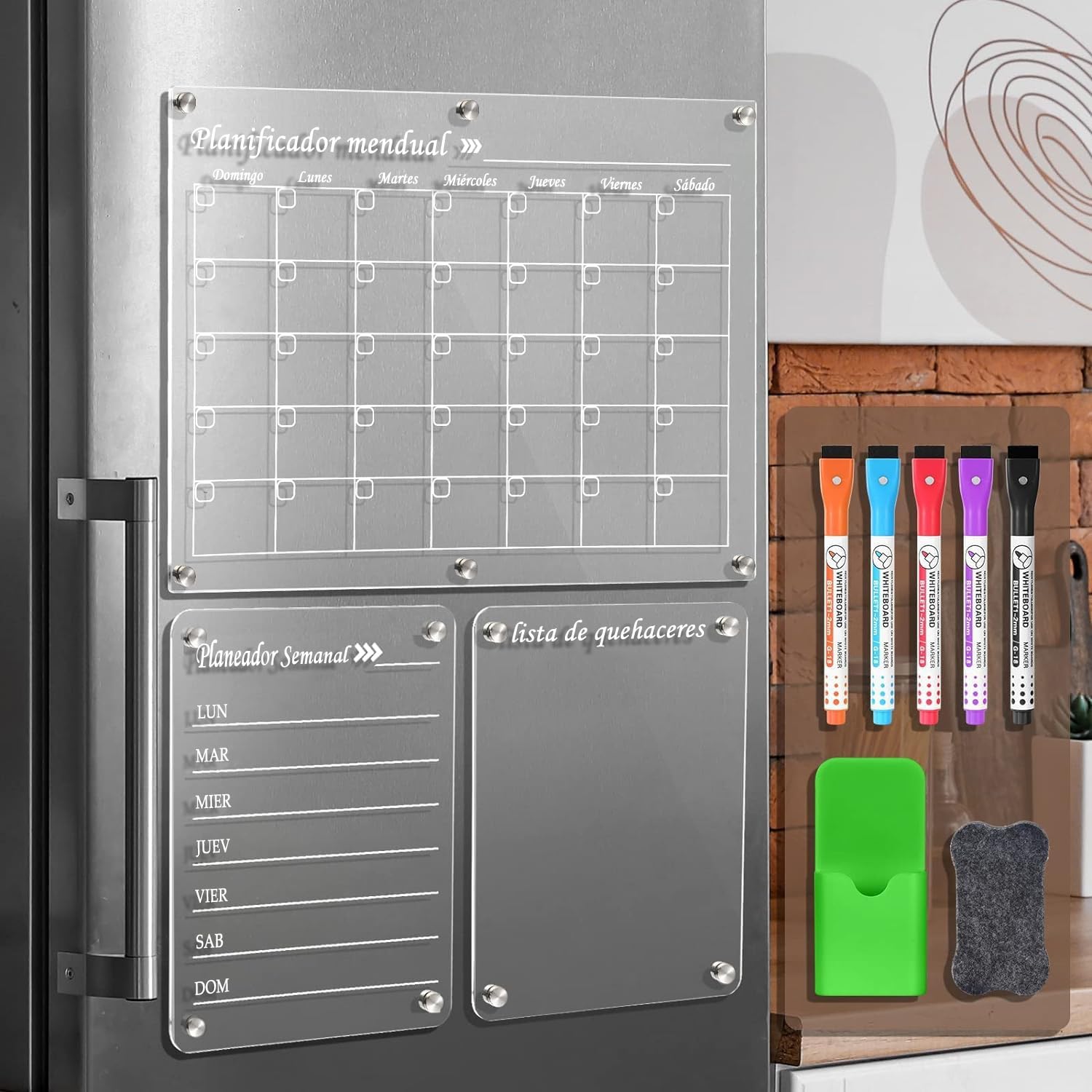 3Pcs Calendario para Refrigerador, Calendario Acrilico Magnetico con ...