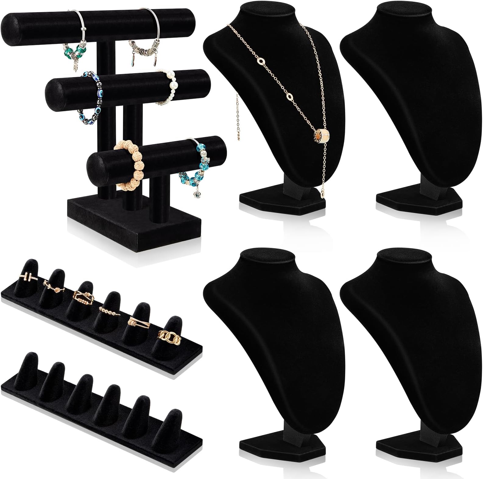 Amazon.com: Barydat 7 Pcs Black Velvet Jewelry Display Set for Shows ...
