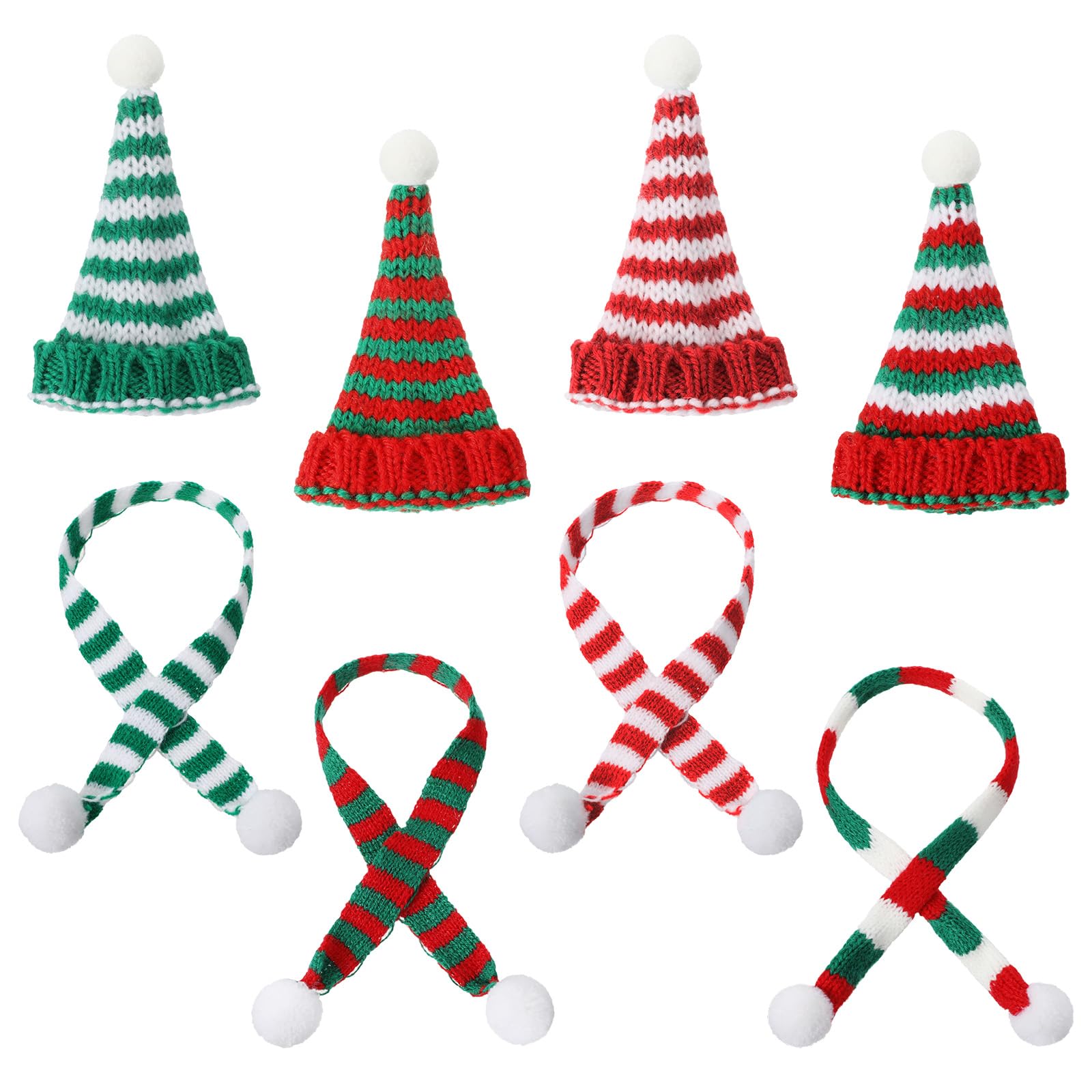 GEEHUA 8Pcs Small Santa Hats Christmas Mini Knit Doll Hat and Scarf for ...